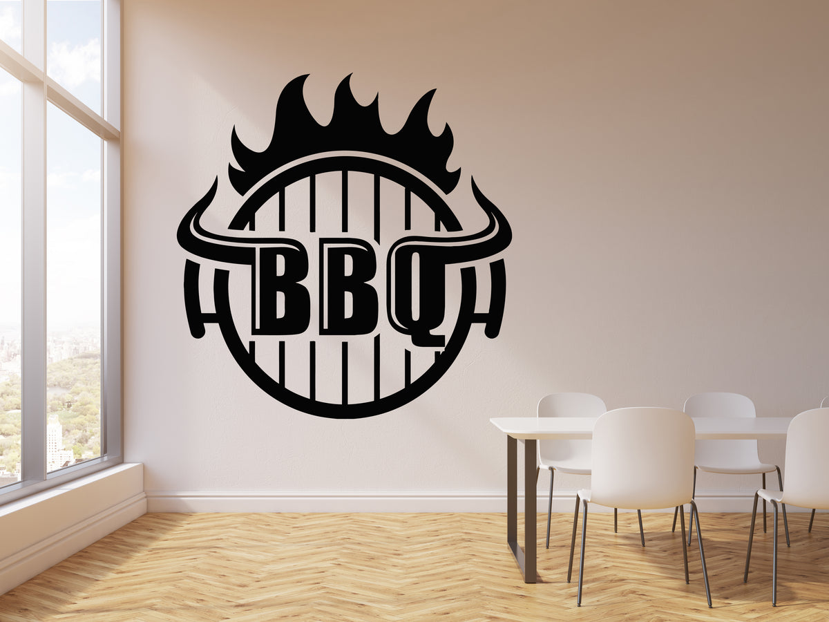 Vinyl Wall Decal BBQ Hot Grill Logo Good Beef Burger Steak Kitchen Sti ...