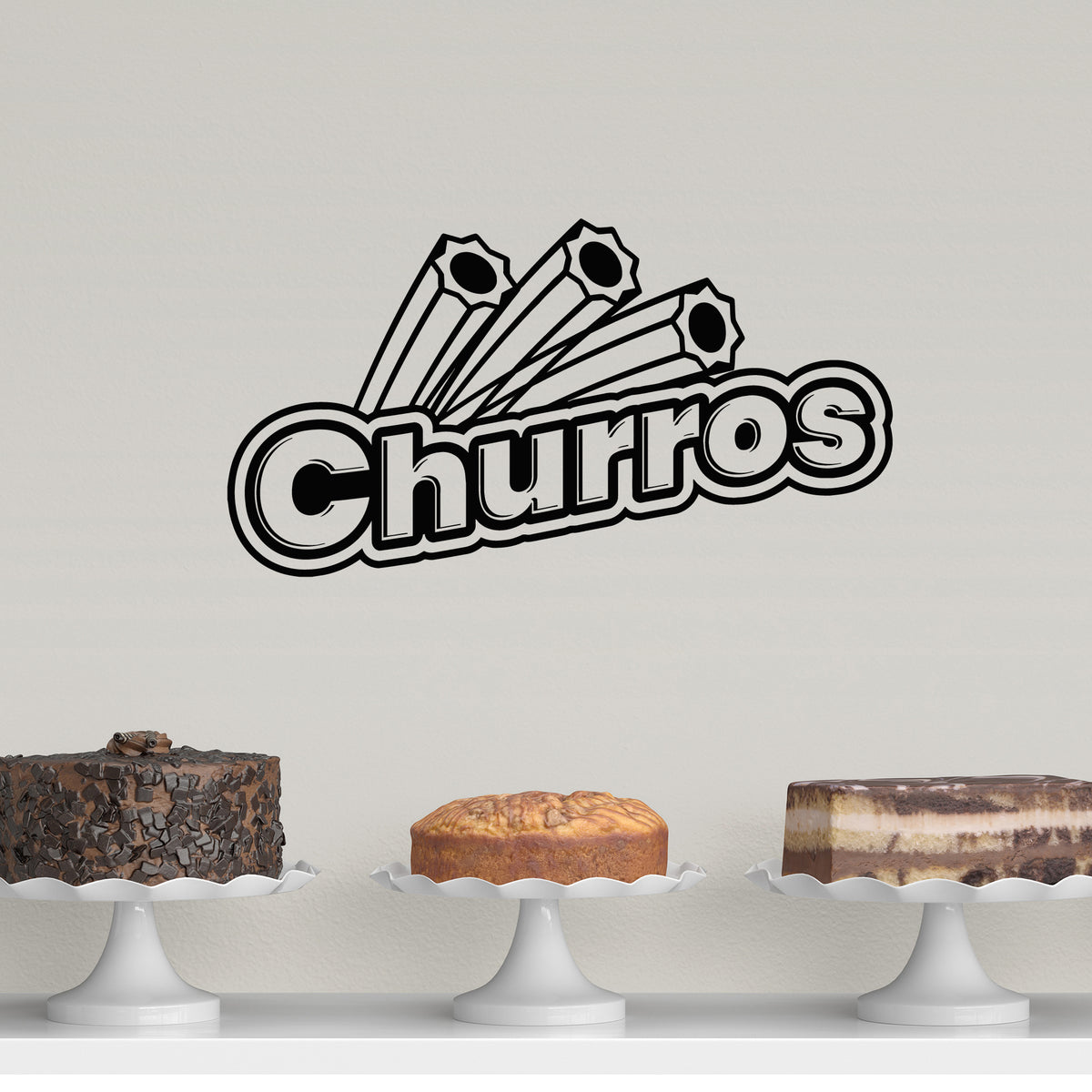 Vinyl Wall Decal Churros Lettering Sweet Pastries Dough Cafe Stickers ...