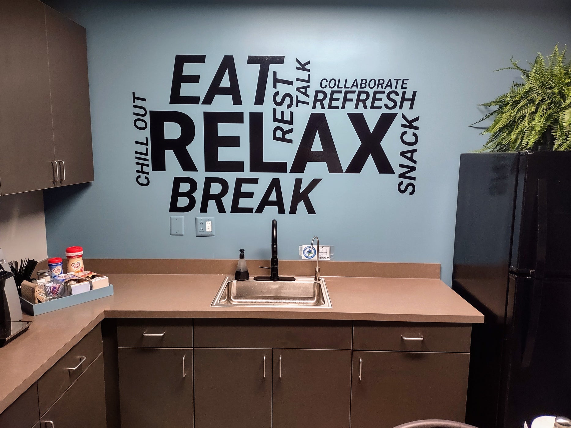 Wall Decal Office Quote Eat Relax Break Room Words Cloud Decoration Id ...