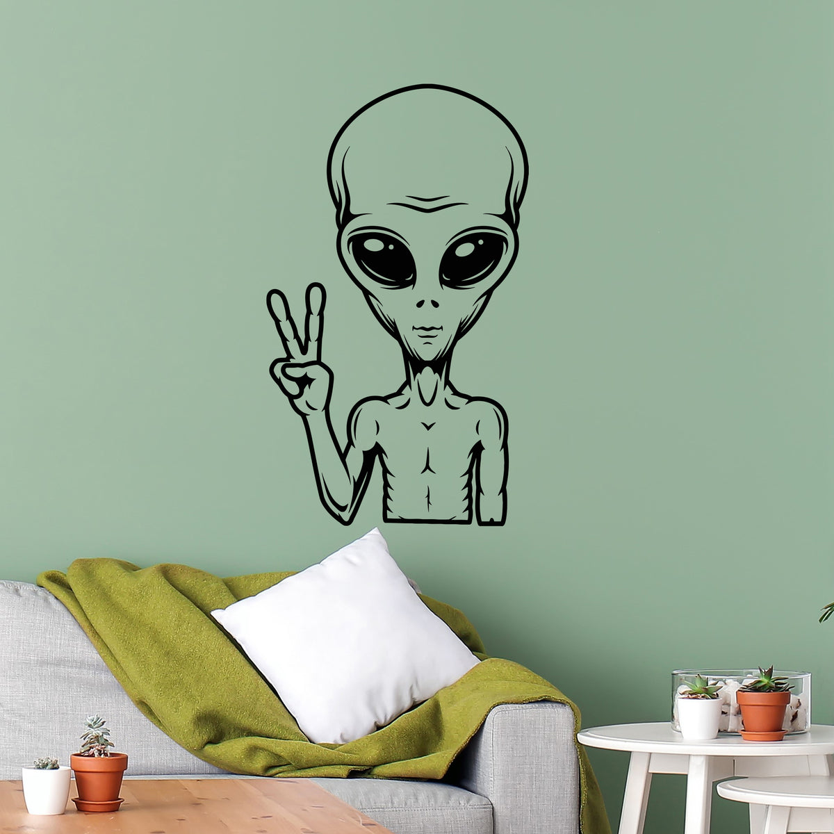 Vinyl Wall Decal UFO Cartoon Alien Peace Sign Funny Decor Stickers (39 ...