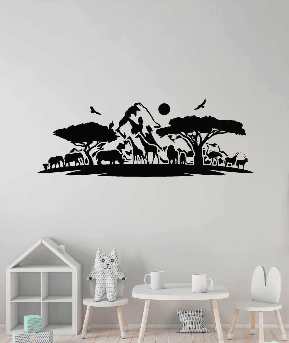 Vinyl Wall Decal African Animals Silhouettes Safari Trees Stickers Mur ...