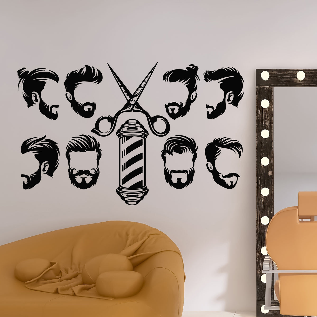 Vinyl Wall Decal Barber Shop Icon Haircuts Men's Hairstyles Stickers M ...