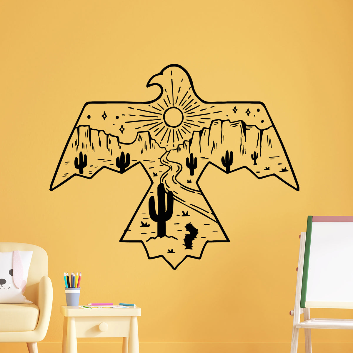 Vinyl Wall Decal Hand Drawn Desert Mountains Landscape Eagle Stickers ...