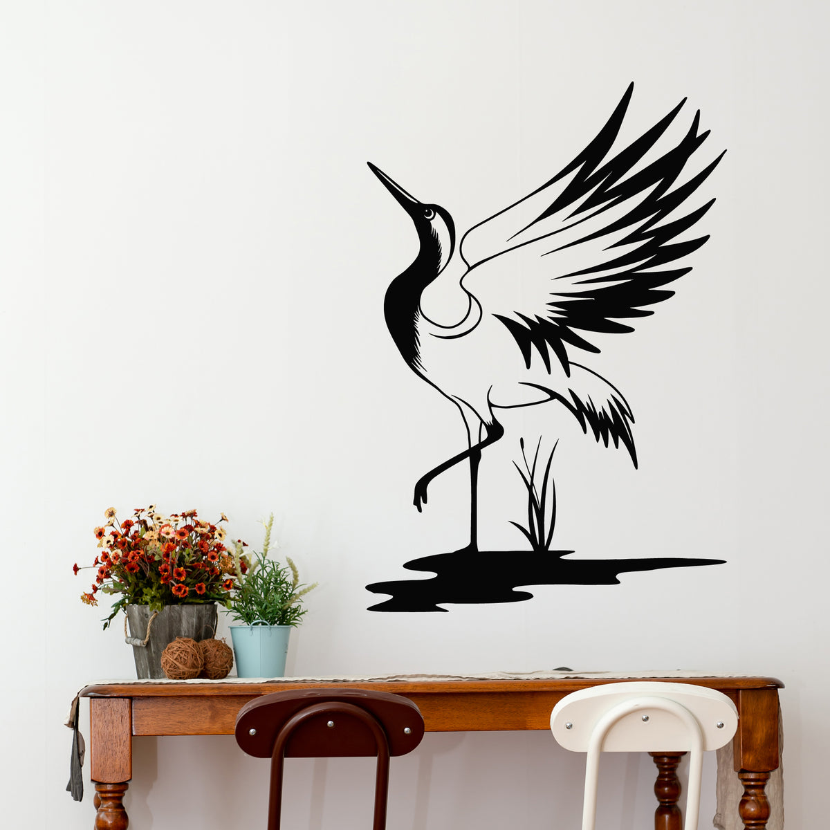 Vinyl Wall Decal Crane Waving Wings Beauty Bird Nature Art Stickers Mu ...
