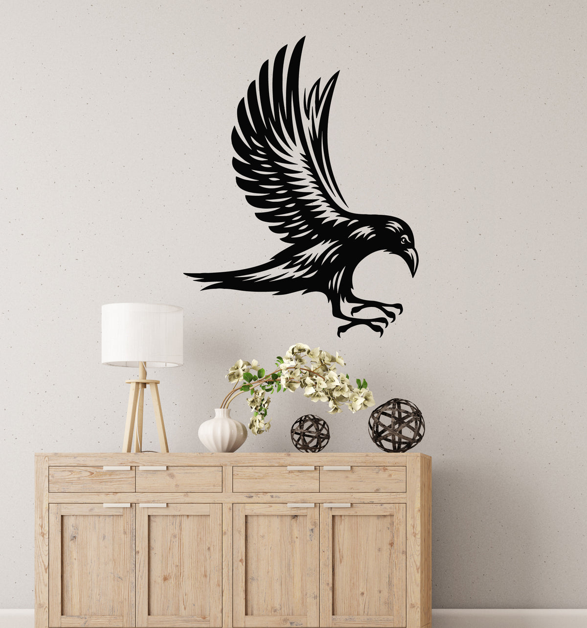 Vinyl Wall Decal Flying Raven Emblem Bird Silhouette Decoration Sticke ...