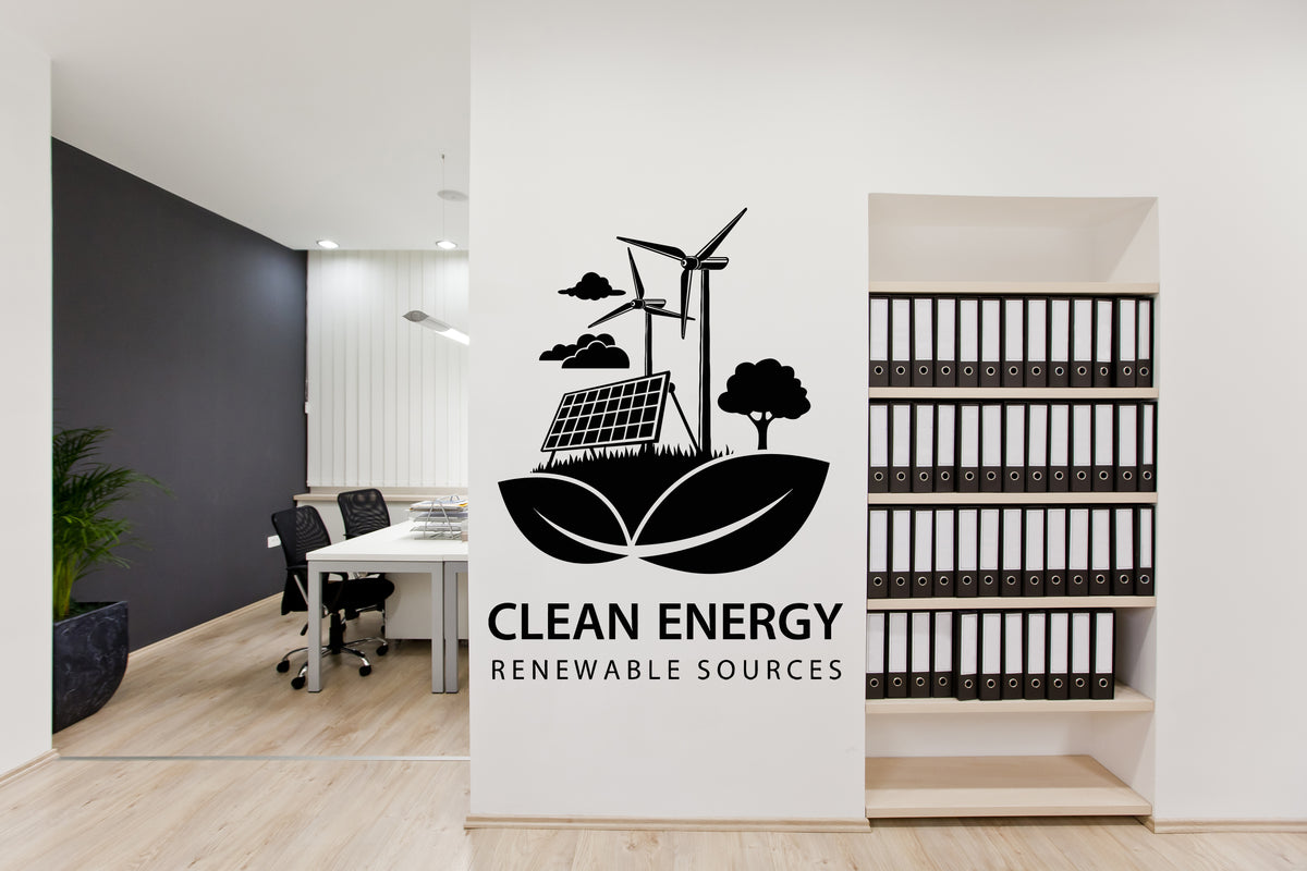 Vinyl Wall Decal Words Clean Energy Renewable Sources Solar Icon Stick ...