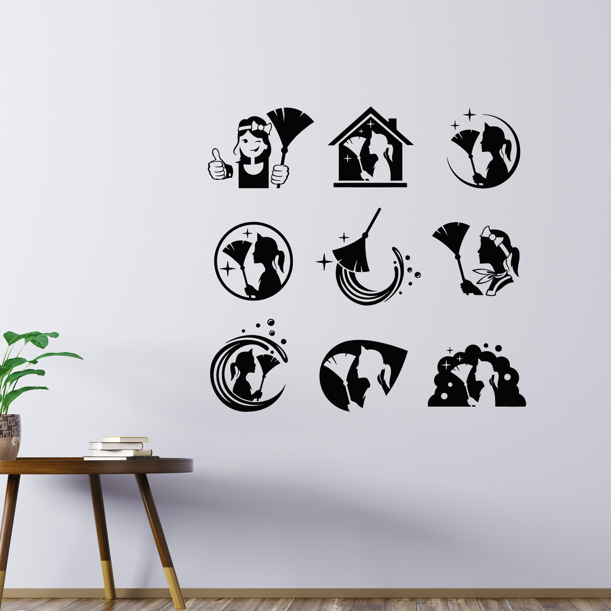 Vinyl Wall Decal Housekeeper Logo Maid Cleaning Laundry Lady House Sti ...