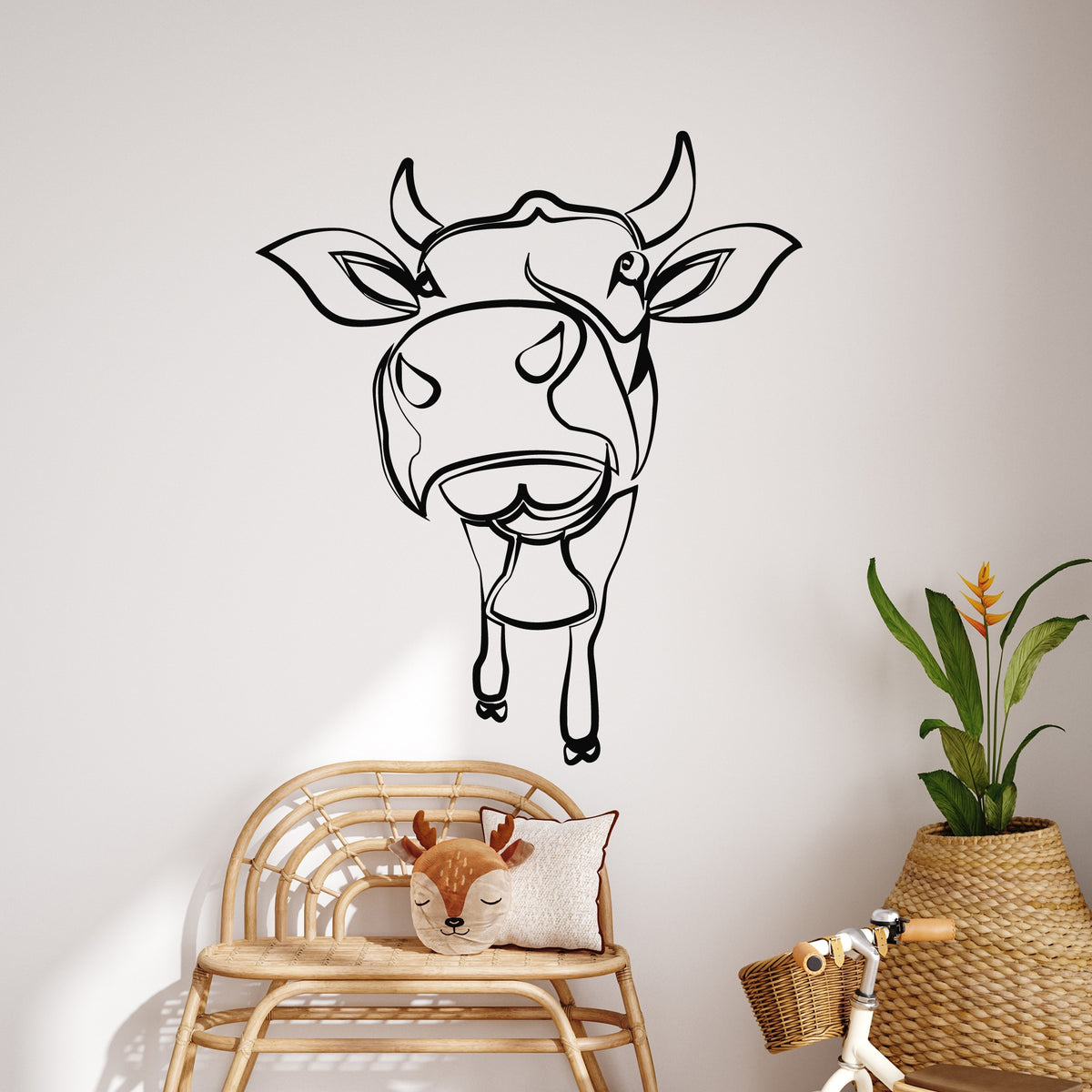 Vinyl Wall Decal Funny Cow Drawing Kid Nursery Decor Farm Animal Stick ...