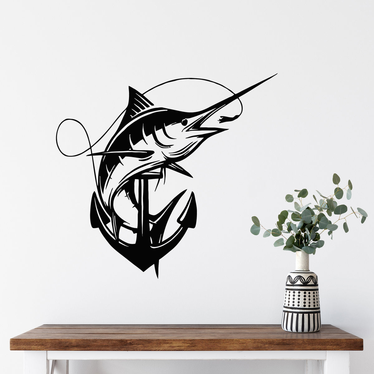 Vinyl Wall Decal Marlin With Anchor Swordfish Fishing Hobby Stickers M ...