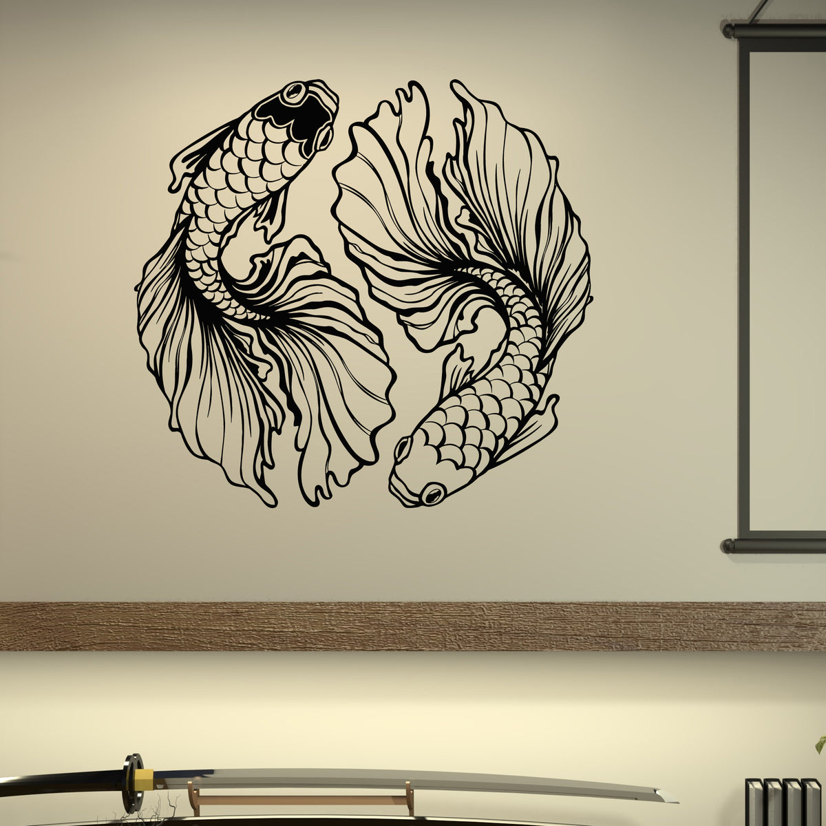 Vinyl Wall Decal Pisces Zodiac Sign Koi Fish Japanese Style Stickers M ...