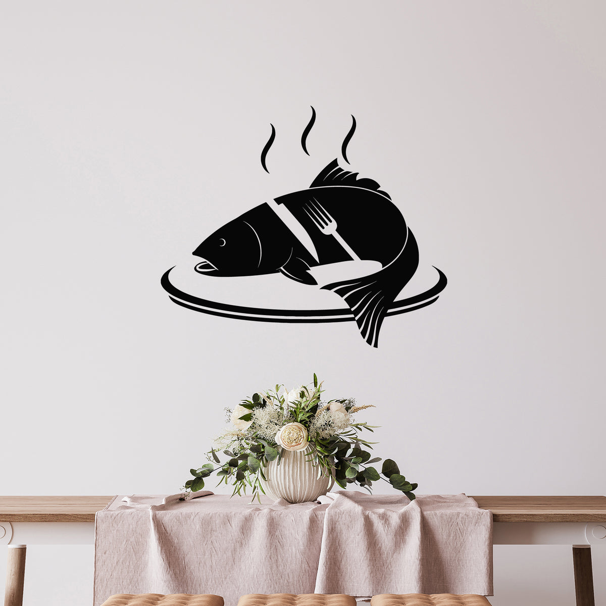 Vinyl Wall Decal Dish Fish Food Hot Meal Restaurant Logo Stickers Mura ...