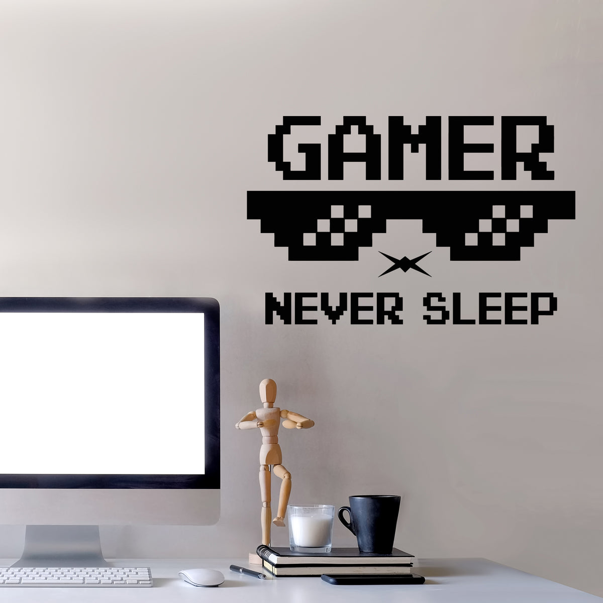 Vinyl Wall Decal Gamer Never Sleep Game Room Phrase Glasses Stickers M ...