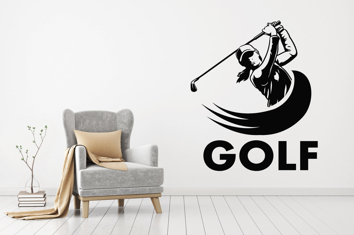 Vinyl Wall Decal Golfer Hitting Ball Silhouette Golf Game Stickers Mur ...