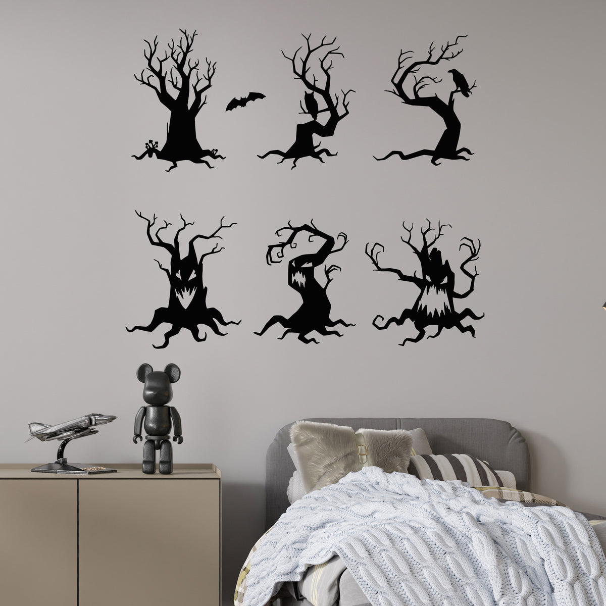 Vinyl Wall Decal Spooky Woodland Gothic Style Dead Tree Creepy Roots S ...