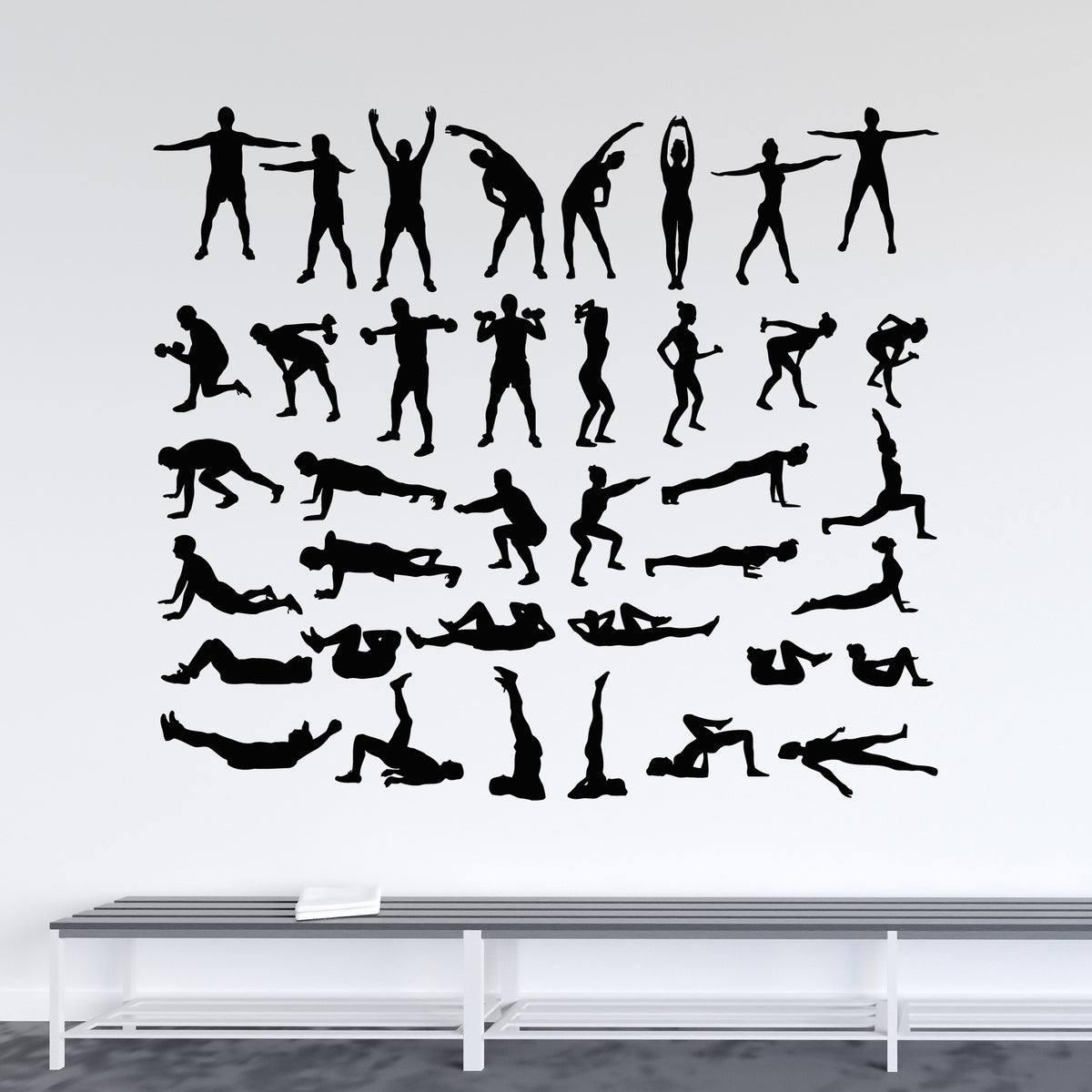 Vinyl Wall Decal Exercise Silhouette Trains Set Icons Gym Sport Sticke ...