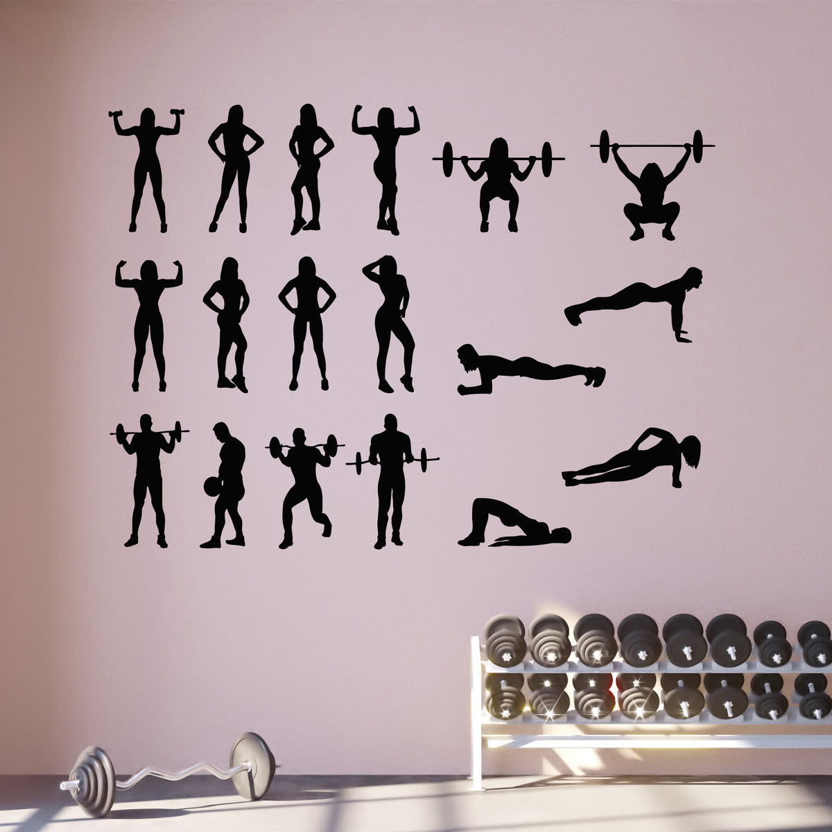 Vinyl Wall Decal Fitness Women Silhouette Gym Icon Muscle Stickers Mur ...