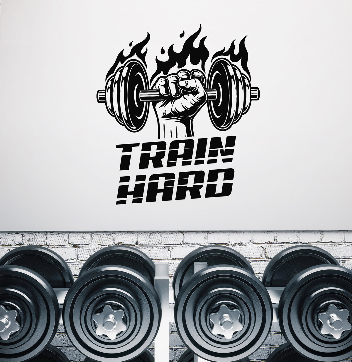 Vinyl Wall Decal Train Hard Barbell Gym Fitness Iron Sport Stickers Mu ...