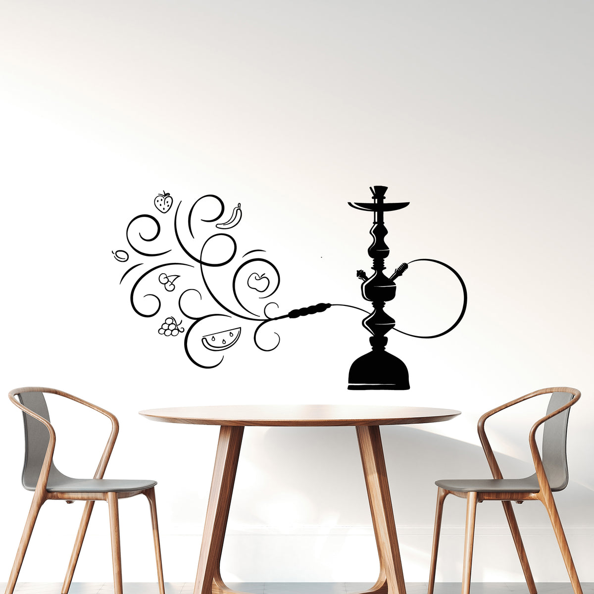 Vinyl Wall Decal Hookah Silhouette With Steam Fruit Flavors Stickers M ...