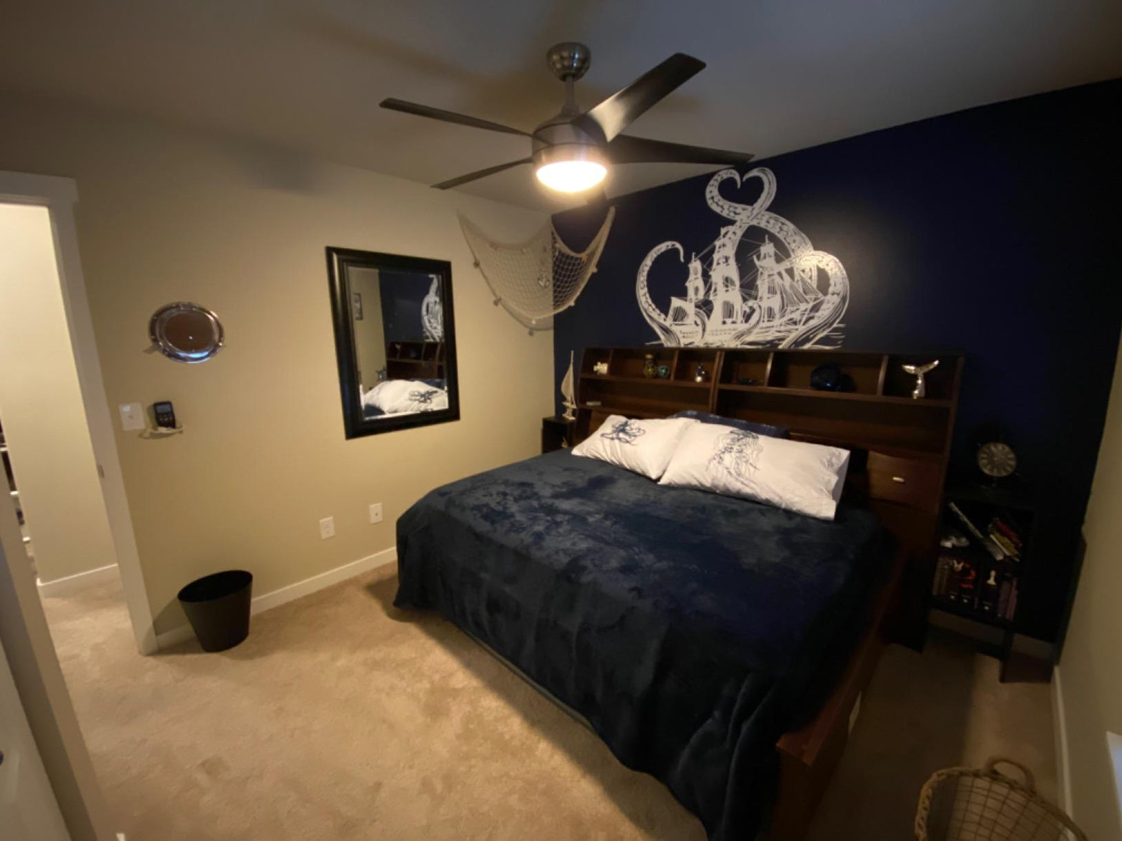 Vinyl Wall Decal Kraken Octopus Ship Nautical Ocean Living Room ...