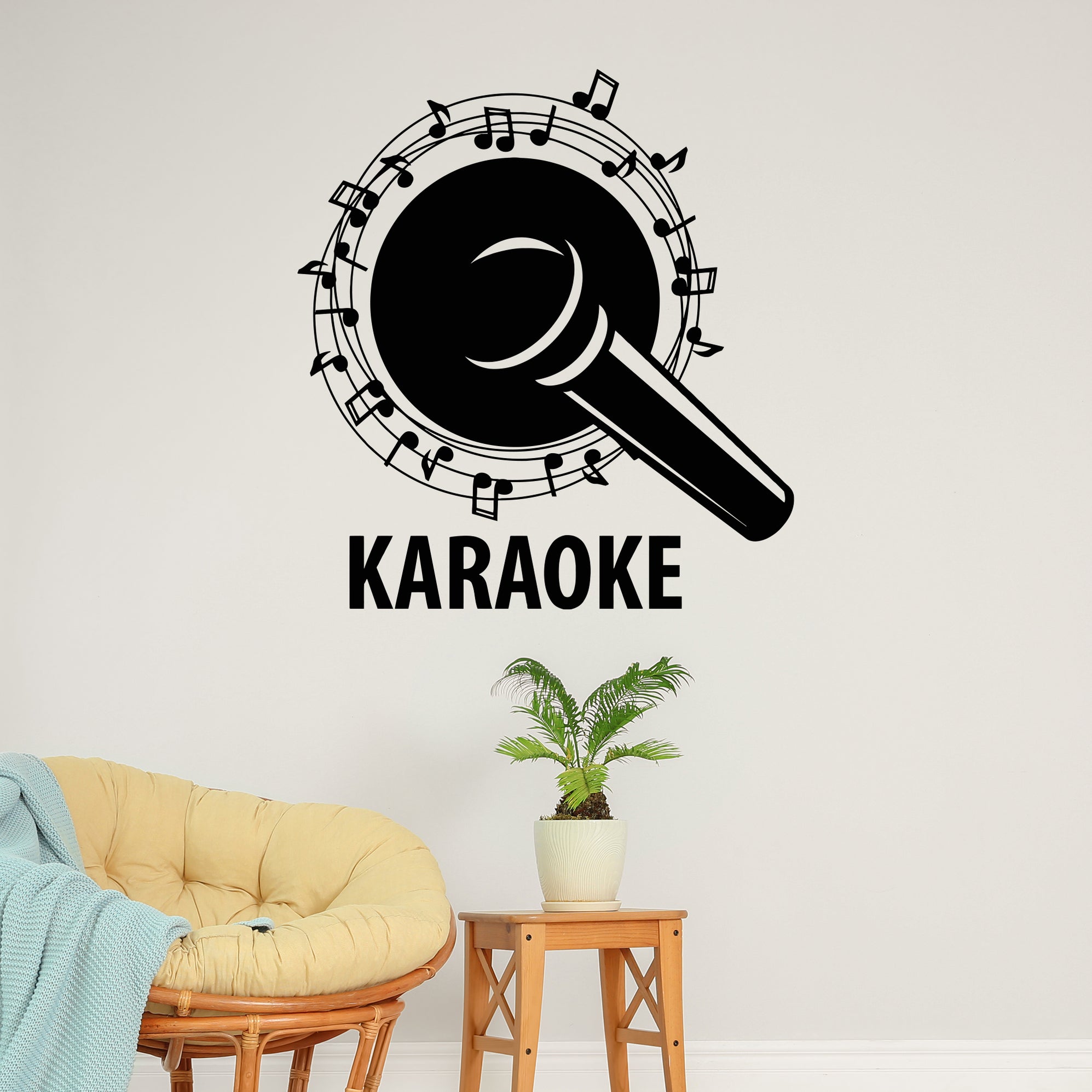 Vinyl Wall Decal Karaoke Club Microphone Singer Notes Song Stickers Un ...