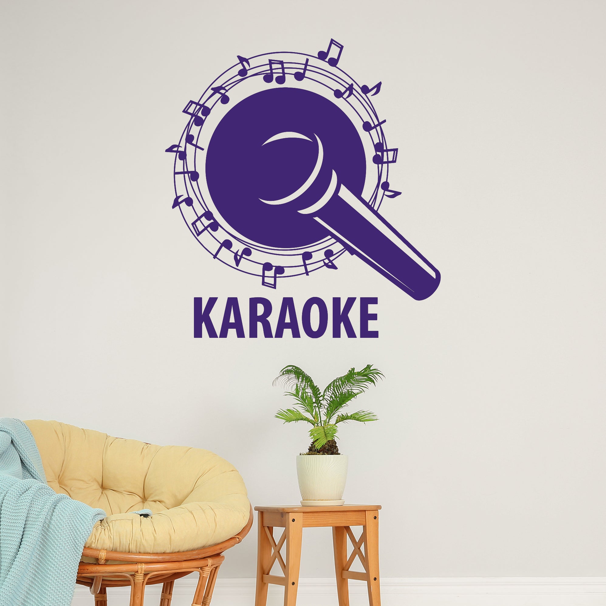 Vinyl Wall Decal Karaoke Club Microphone Singer Notes Song Stickers Un ...