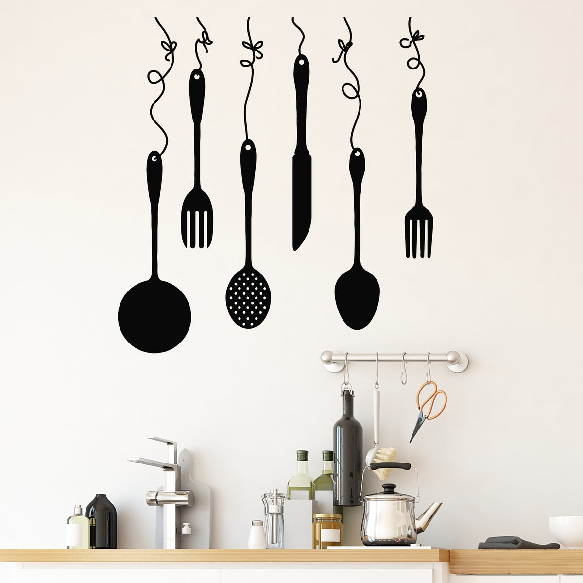 Vinyl Wall Decal Kitchen Cutlery Icon Cooking Utensils Cookware Sticke ...