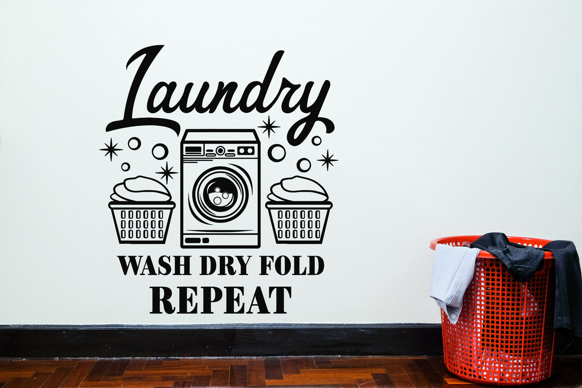 Vinyl Wall Decal Washing drying Laundry Wash Dry Fold Repeat Stickers ...