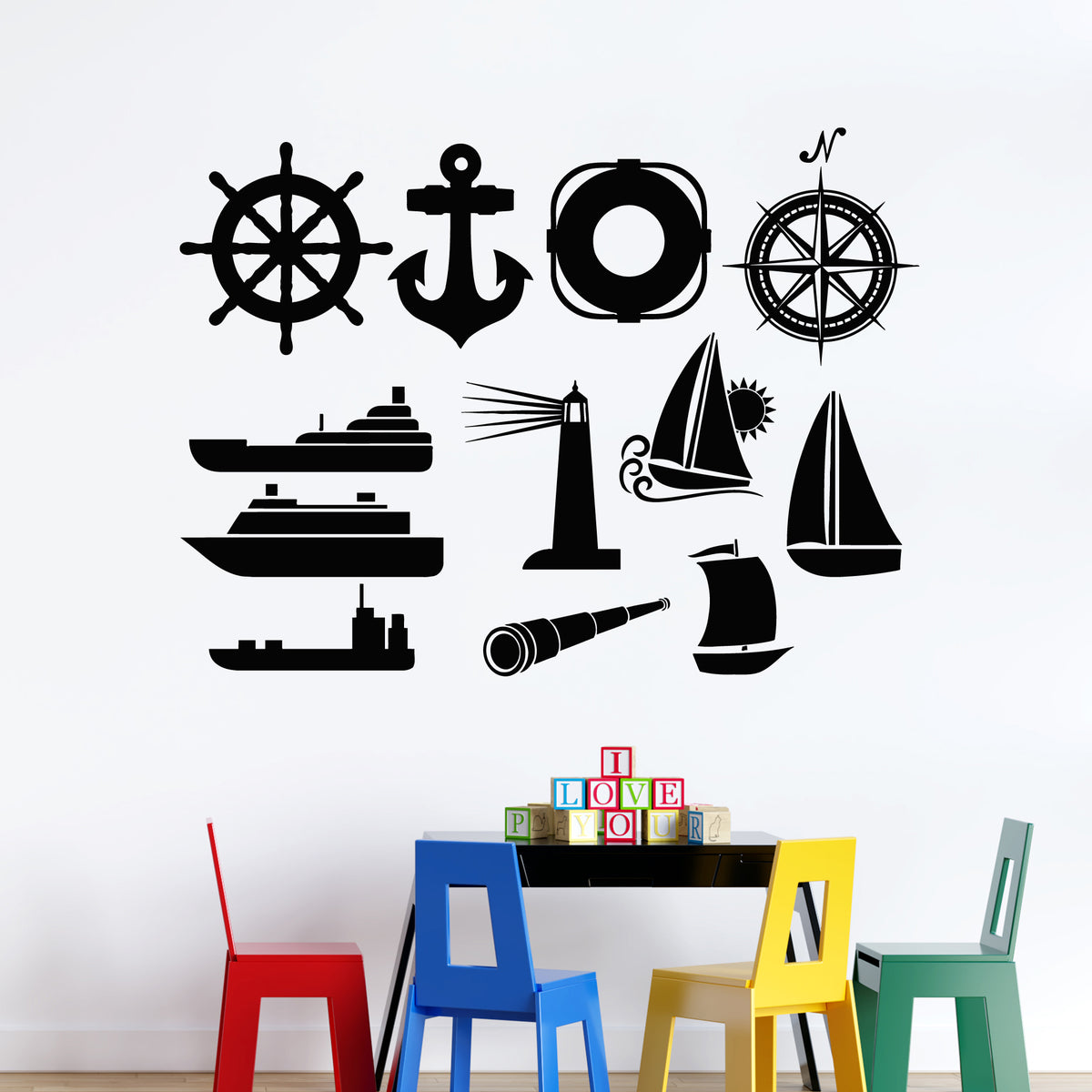 Vinyl Wall Decal Marine Attributes Sea Elements Icons Navigation Stick ...