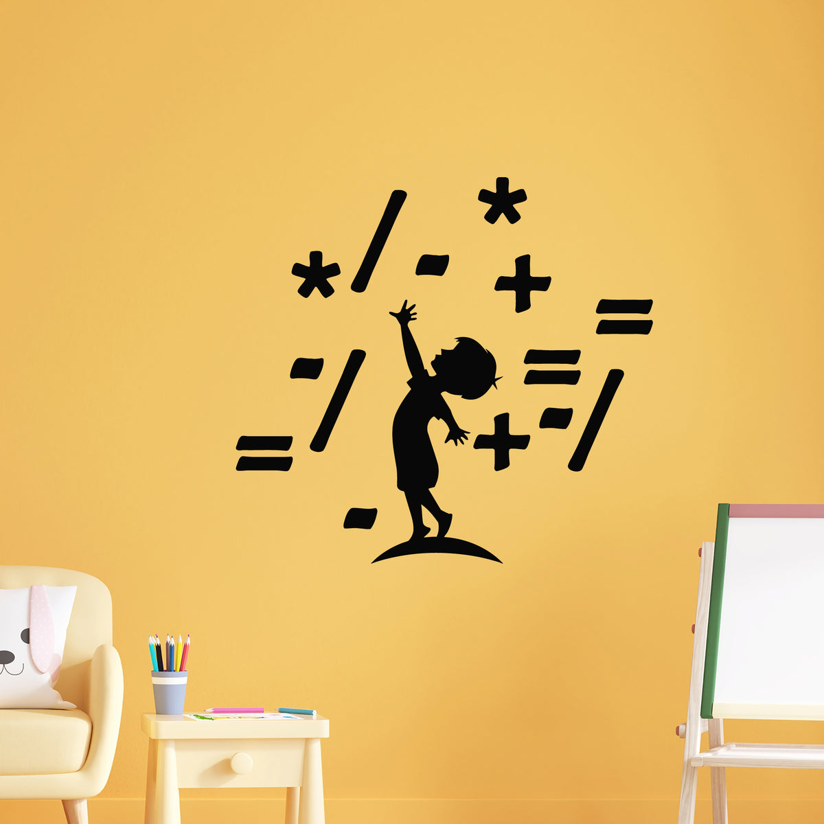 Vinyl Wall Decal Boy Silhouette Math Symbols School Class Study Sticke ...
