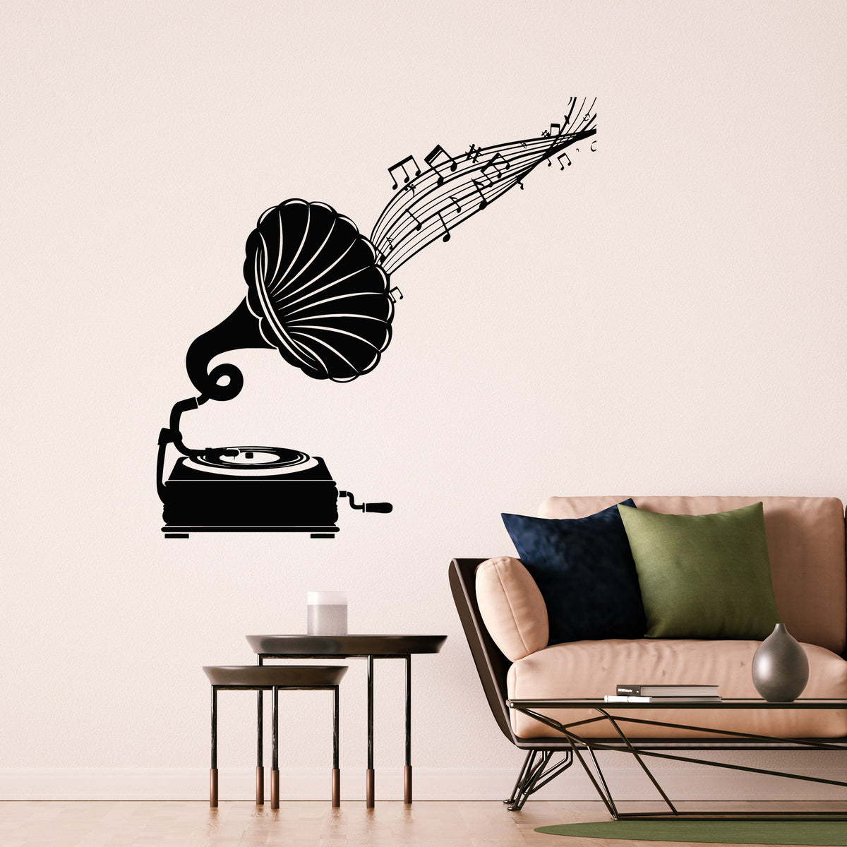 Vinyl Wall Decal Musical Notes Old Gramophone Vintage Retro Music Stic ...