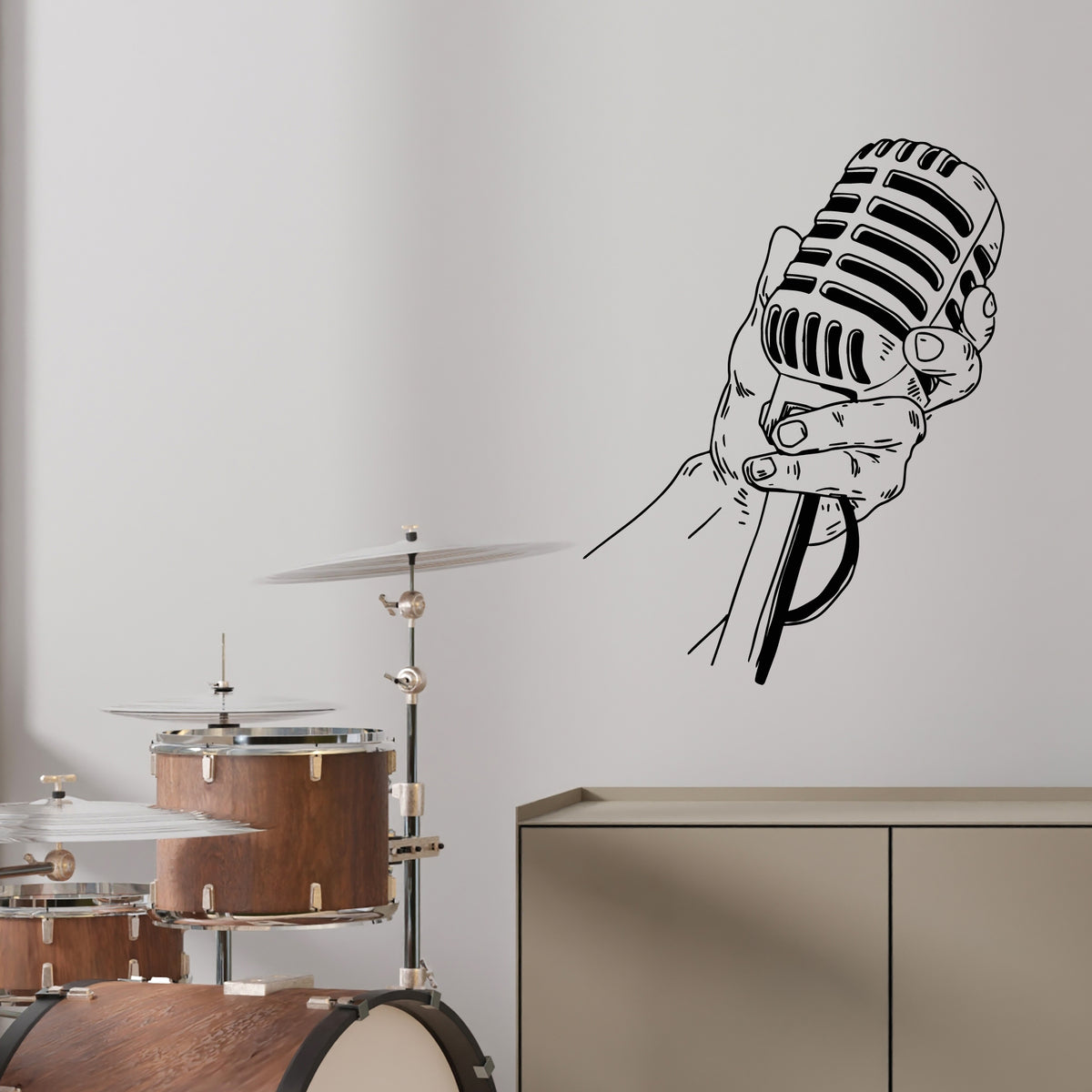 Vinyl Wall Decal Hand Microphone Musical Store Singer Vocalist Sticker ...