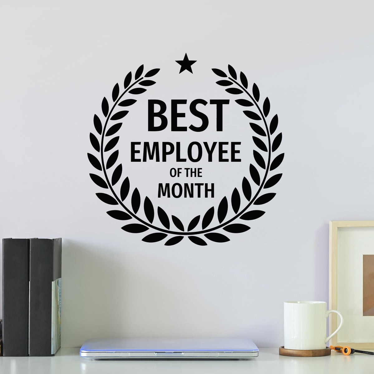 Vinyl Wall Decal Laurel Wreath Office Space Phrase Best Employee Stick ...