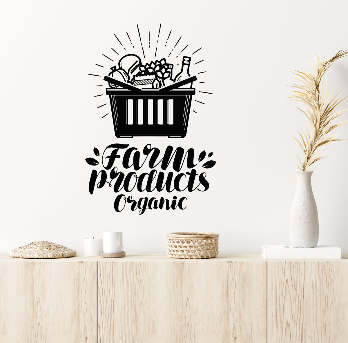 Vinyl Wall Decal Farm Products Organic Store Grocery Cart Stickers Mur ...