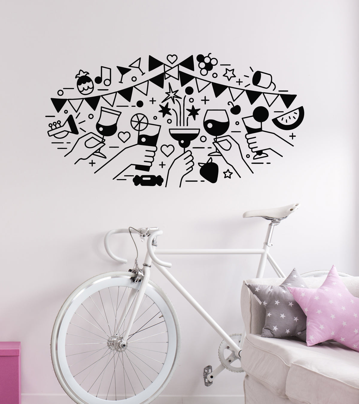 Vinyl Wall Decal Party Icons Happy Birthday Cheers Feast Stickers Mura ...