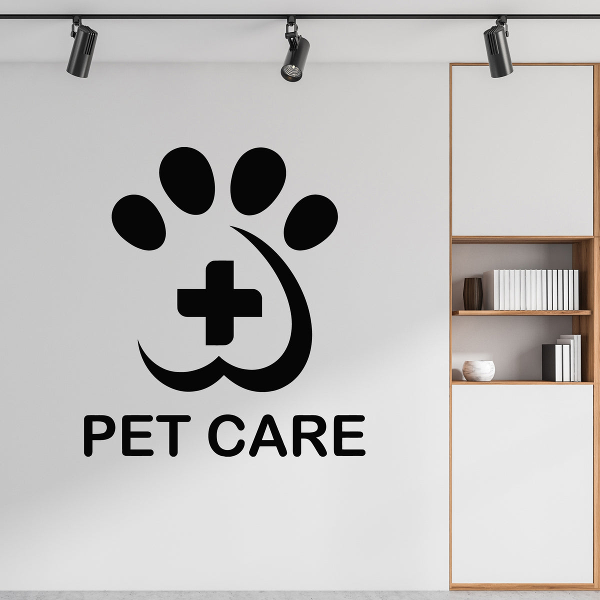 Vinyl Wall Decal Pets Care Clinic Logo Paw Prints Cross Nursery Decor ...