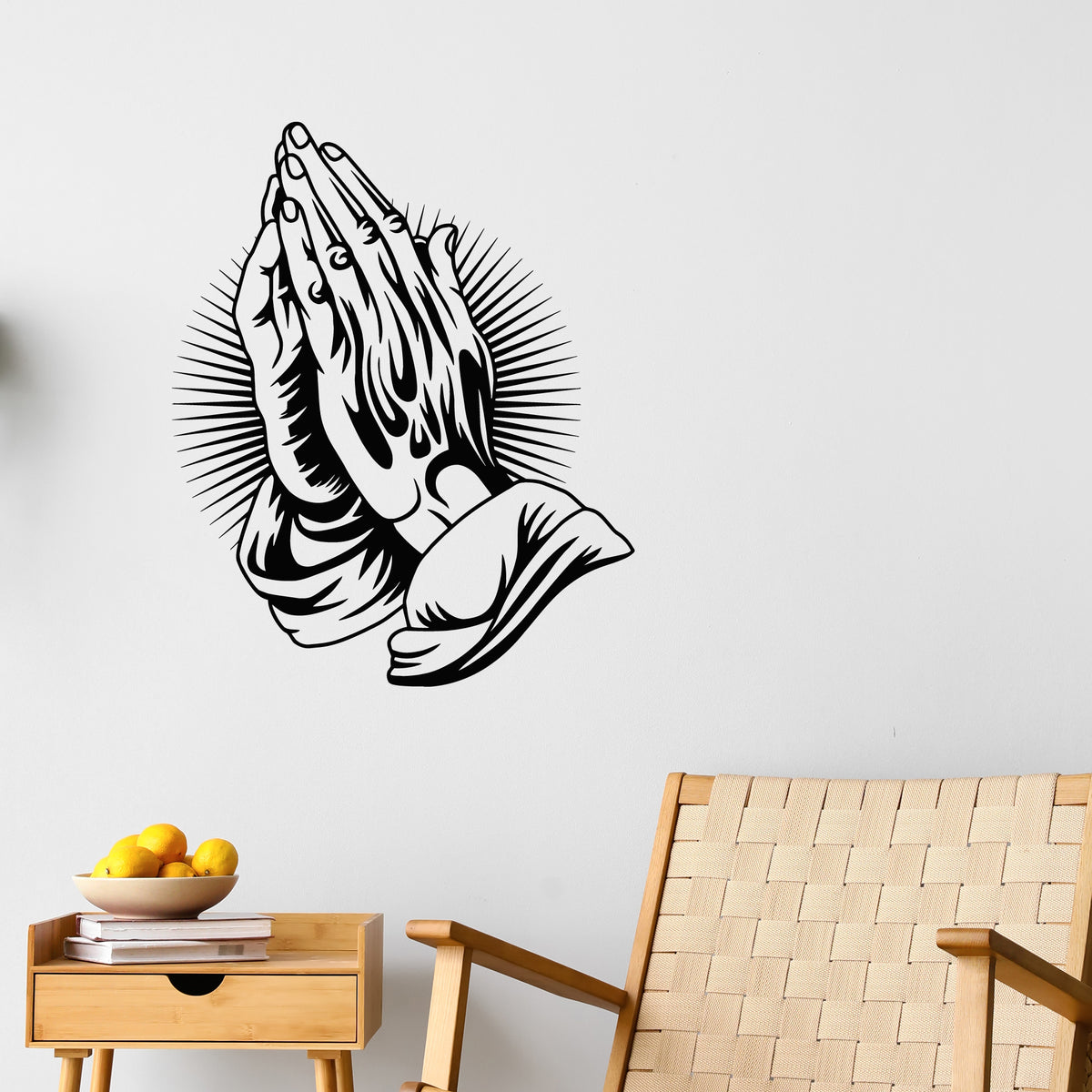 Vinyl Wall Decal Hands Folded In Prayer Drawing Pray Room Stickers Mur ...