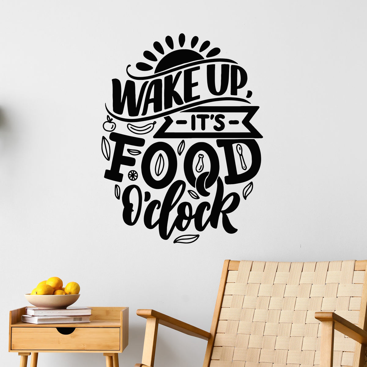 Vinyl Wall Decal Wake Up It's Food O'clock Funny Phrase Words Stickers ...