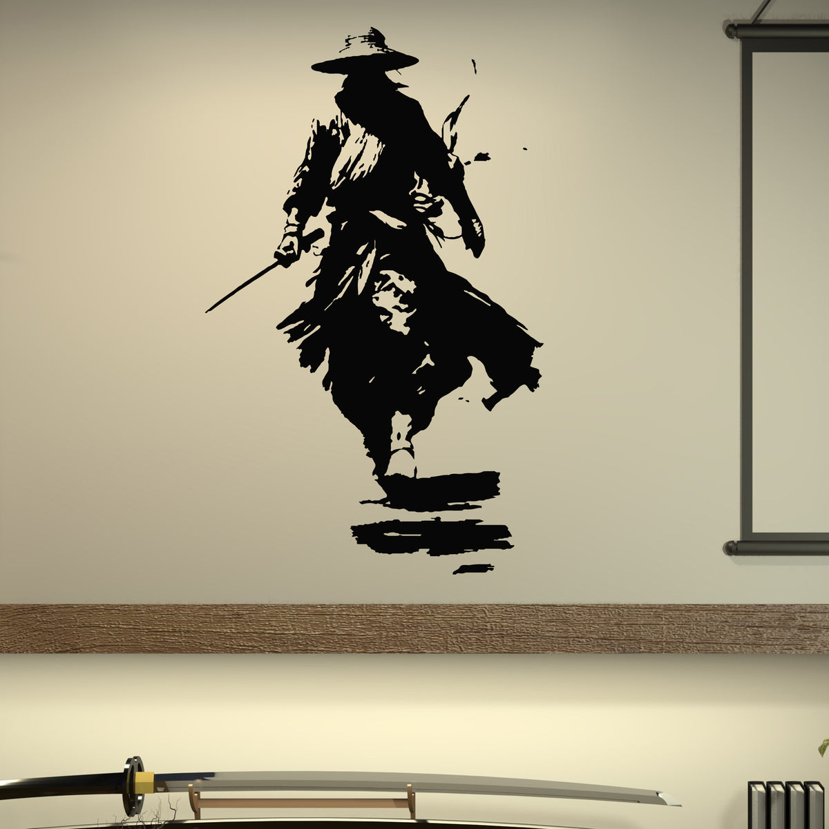 Vinyl Wall Decal Samurai Warrior Silhouette Japanese Armor Katana Stic ...
