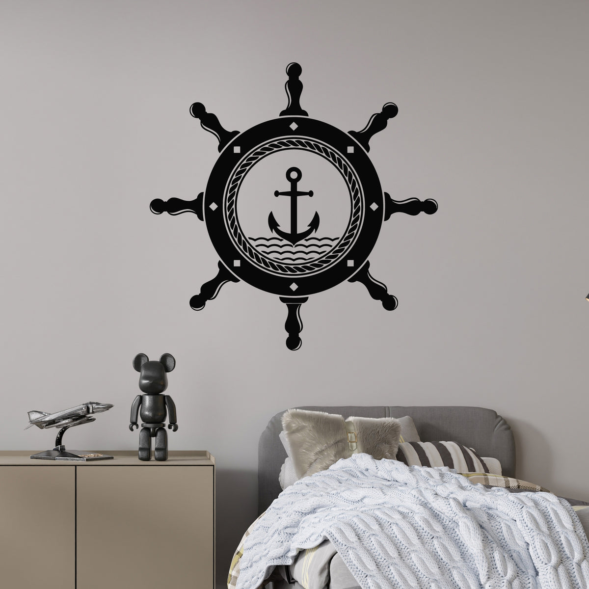 Vinyl Wall Decal Anchor Rope Sea Ship Nautical Style Steering Wheel St ...