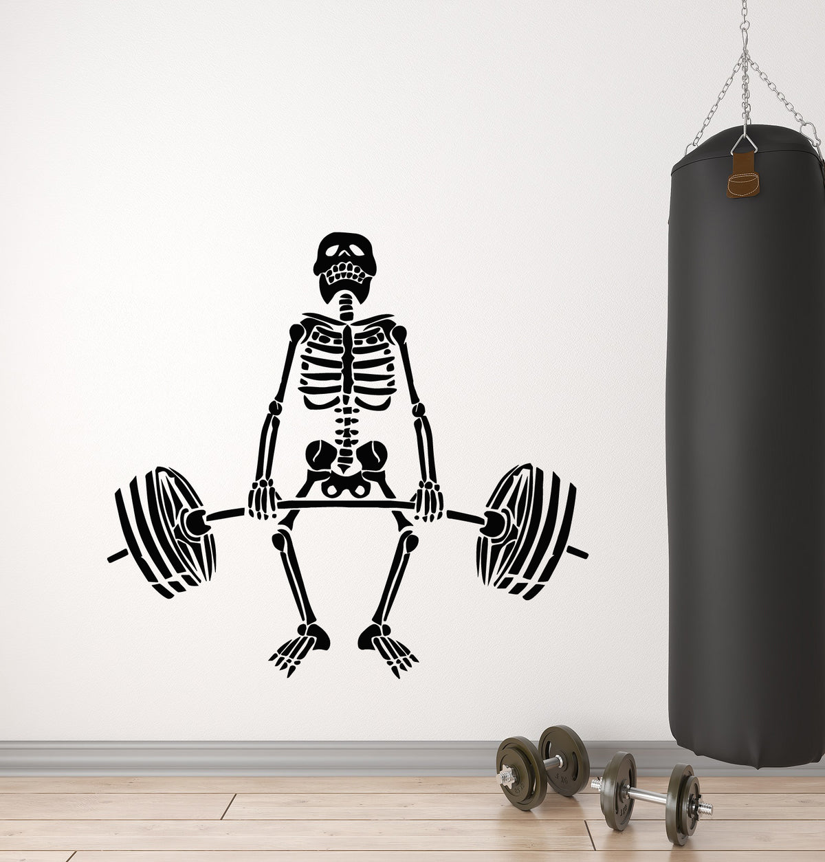 Vinyl Wall Decal Scary Gym Skeleton Barbell Iron Sport Decor Stickers ...