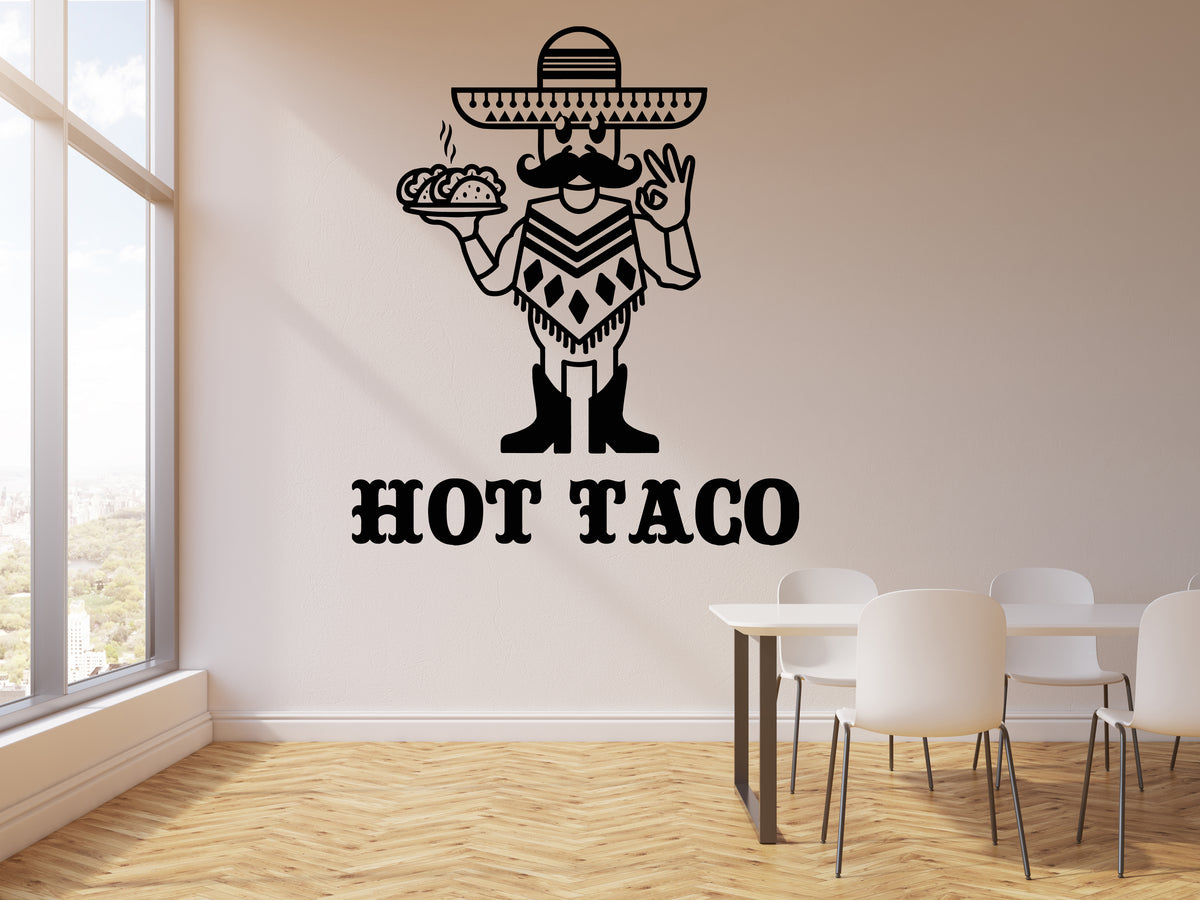 Vinyl Wall Decal Hot Taco KItchen Mexican Food Cafe Mexican Sombrero S ...