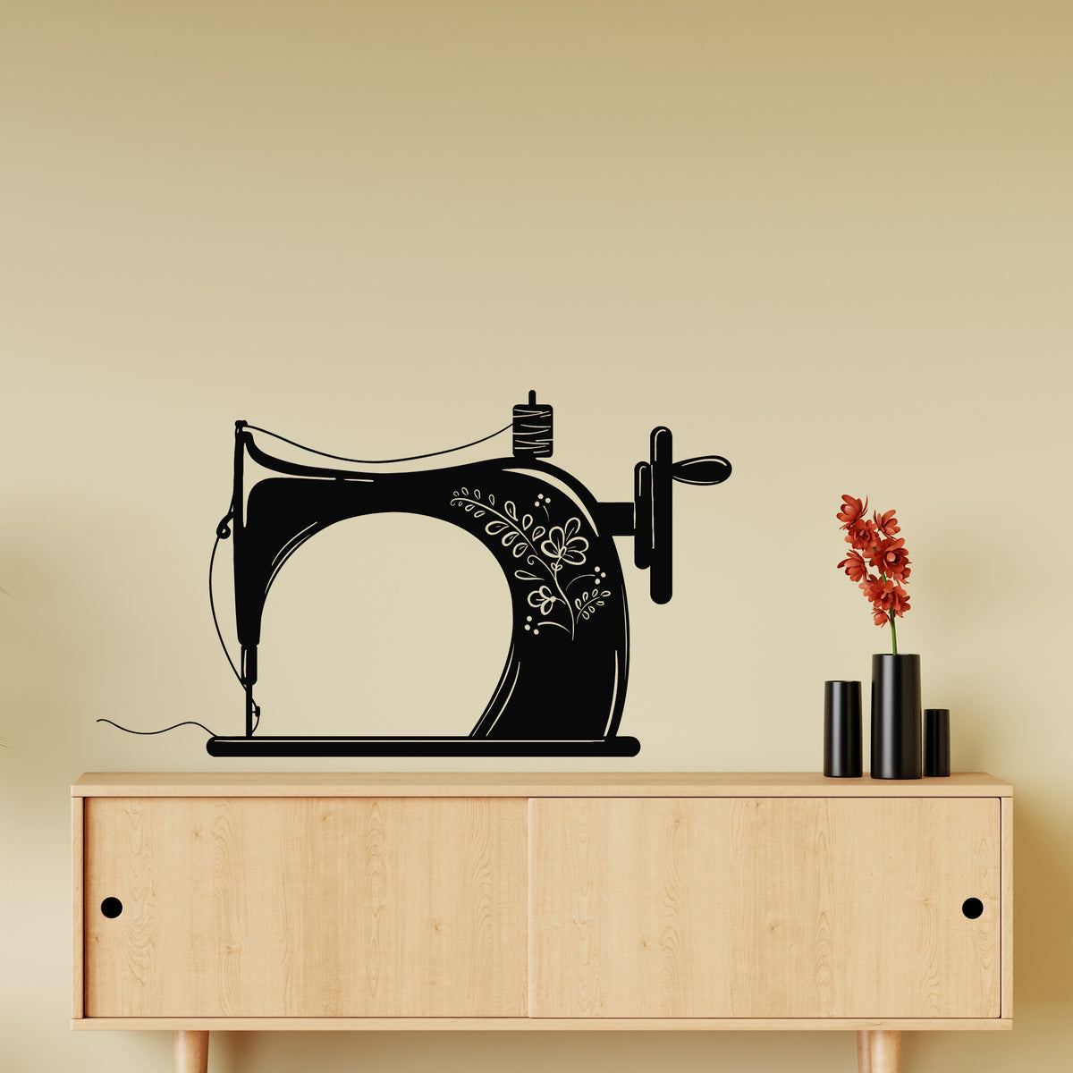 Vinyl Wall Decal Vintage Sewing Machine Sewing Seamstress Tailor Stick ...