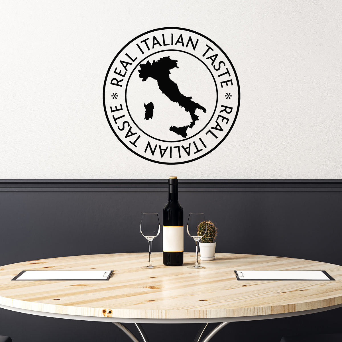 Vinyl Wall Decal Real Italian Restaurant Taste Italy Icon Round Logo W ...