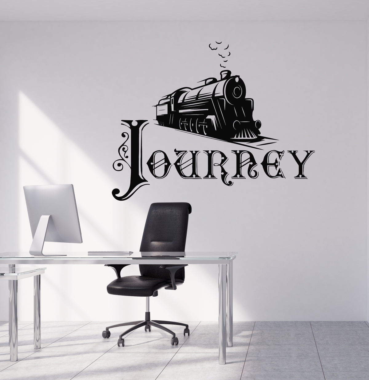 Vinyl Wall Decal Locomotive Retro Train Journey Road Line Stickers Mur ...
