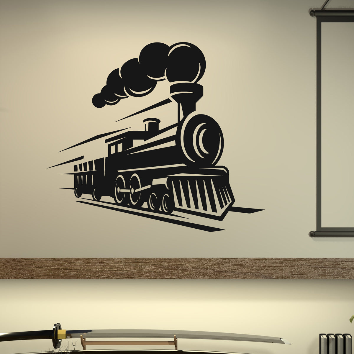 Vinyl Wall Decal Retro Train Logo Locomotive Steam Train Railway Stick ...