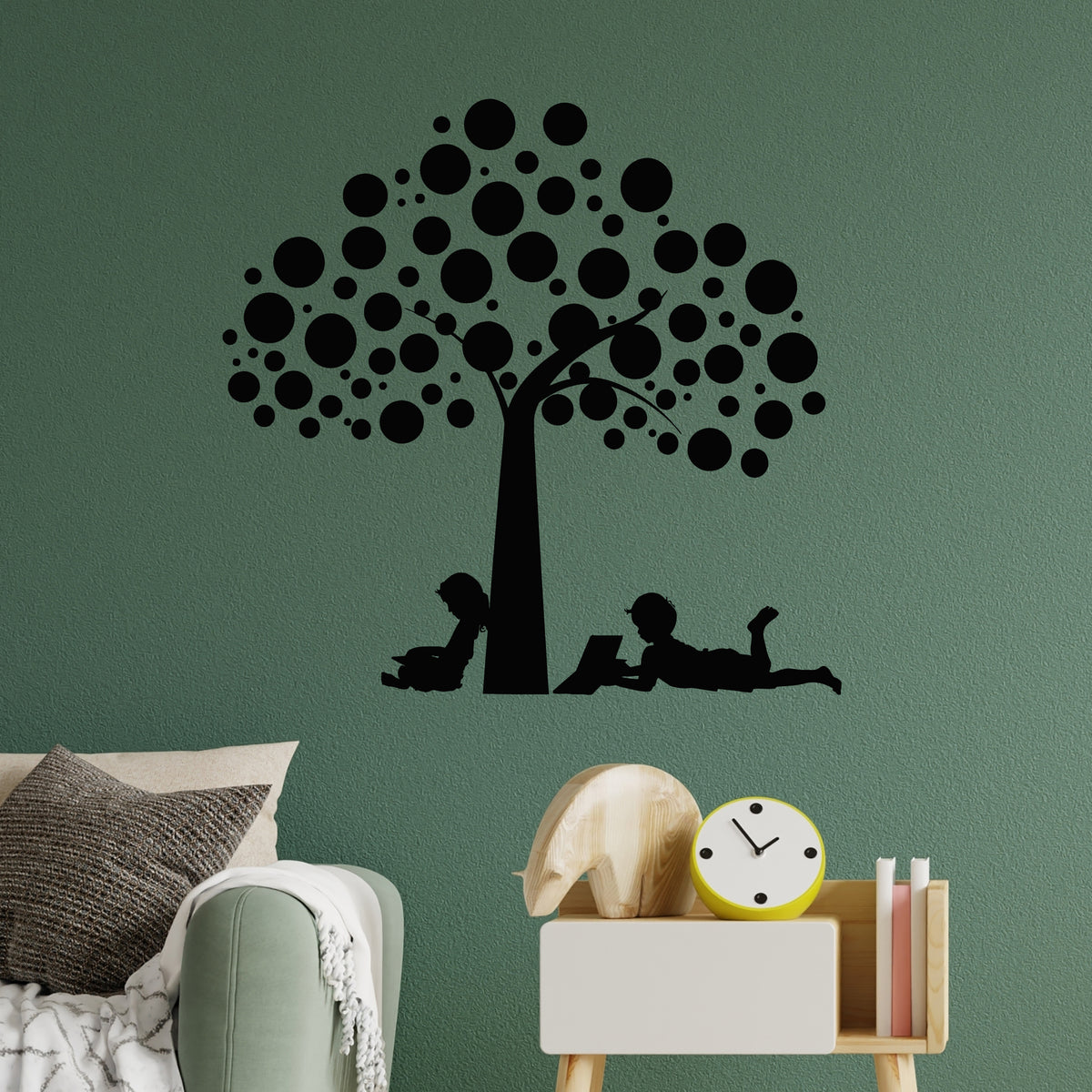 Vinyl Wall Decal Tree Boy Girl Book Reading Books Nature Stickers Mura ...