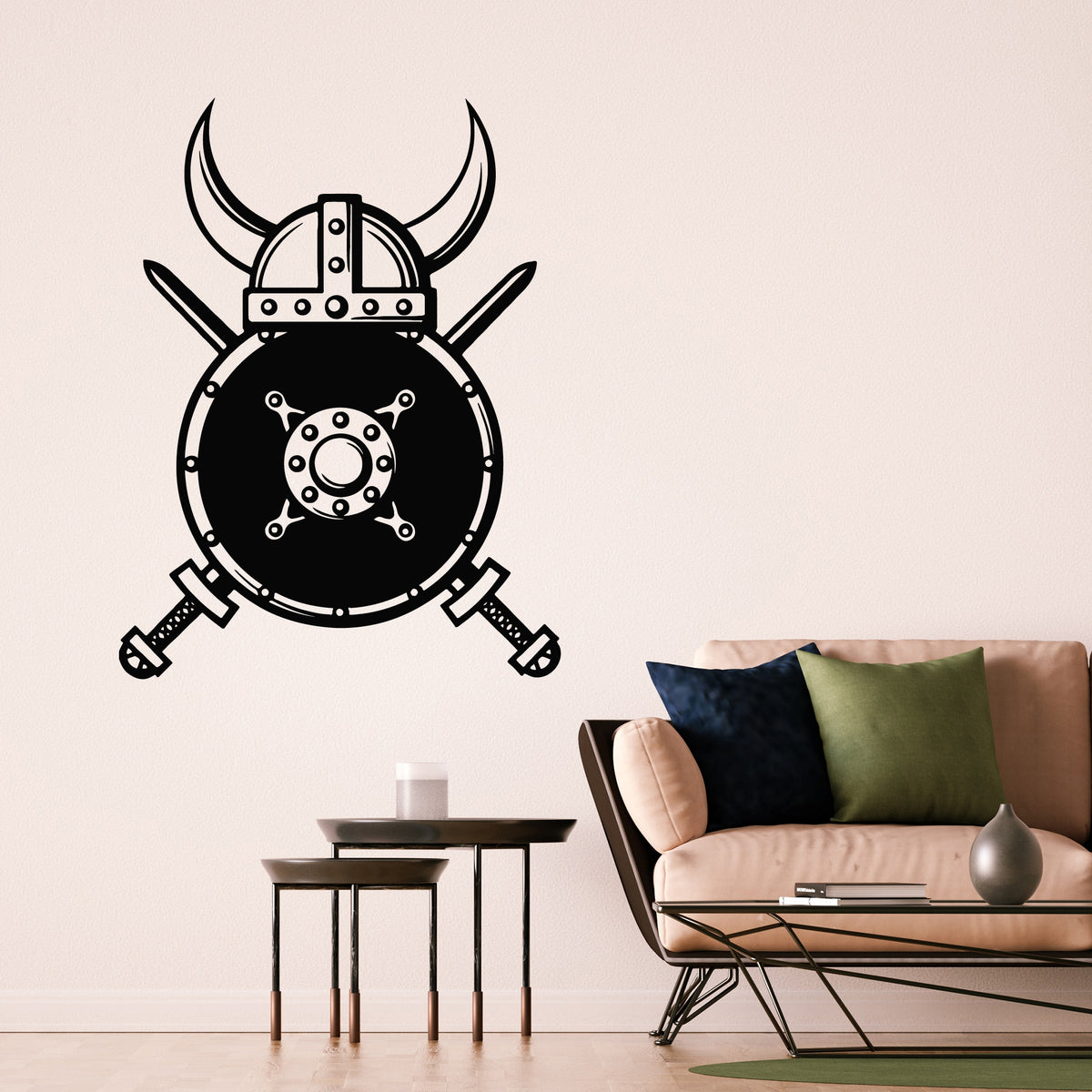 Vinyl Wall Decal Viking Helmet Shield Scandinavian Warriors Symbol Sti ...