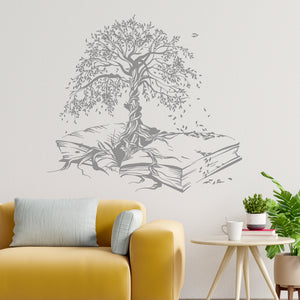Vinyl Wall Decal Tree Book Leaves Knowledge Library Reading Room Stick ...
