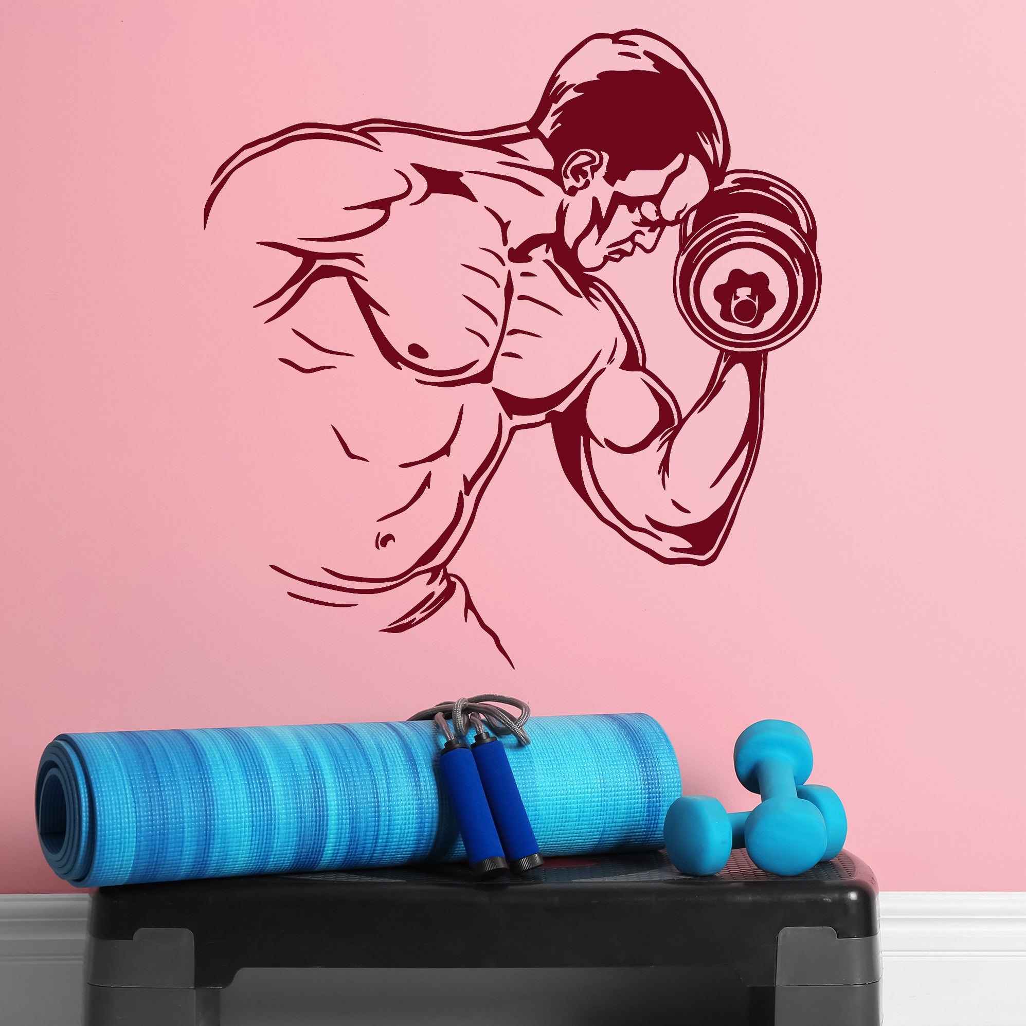Vinyl Wall Decal Gym Fitness Bodybuilder Man Dumbbell Sports Stickers ...