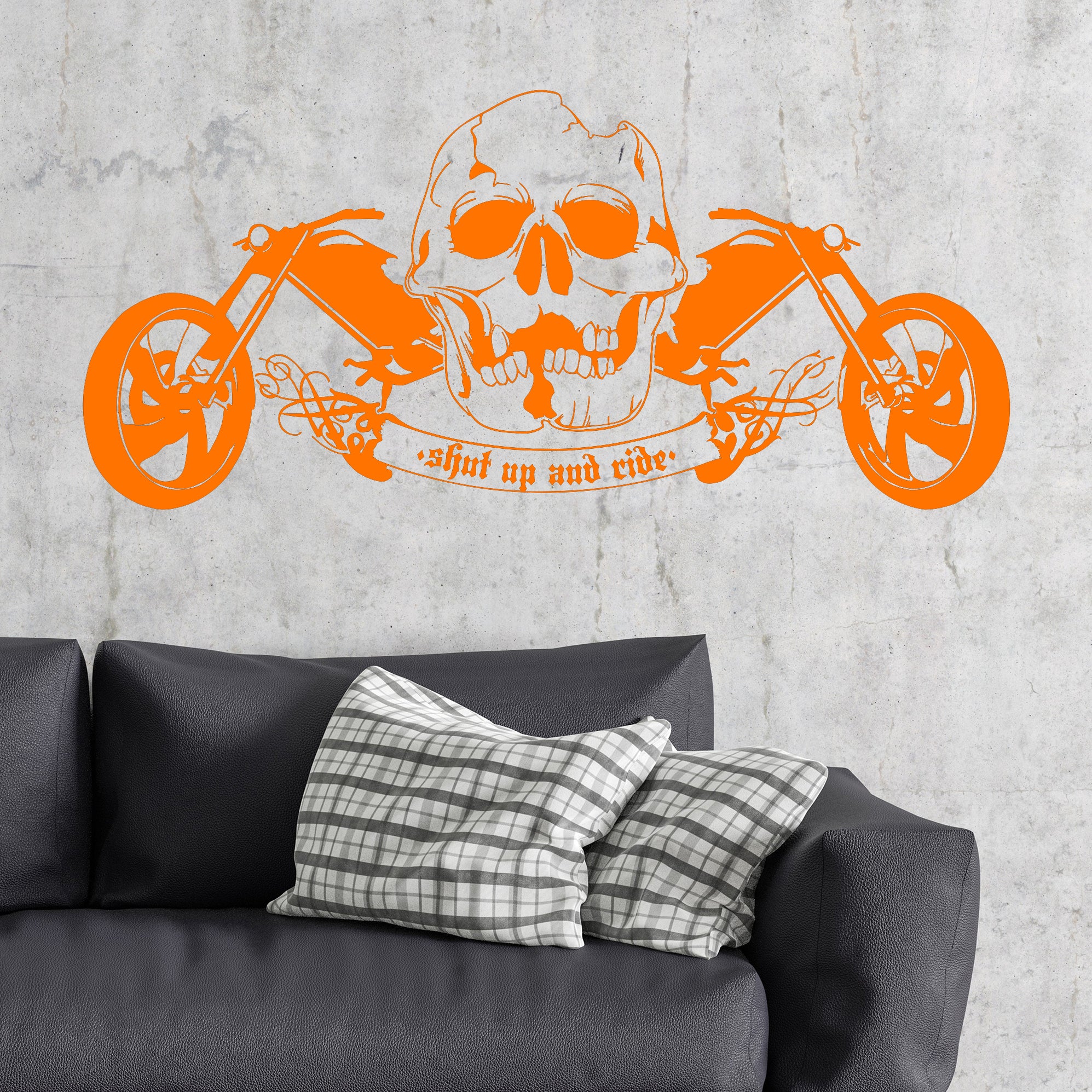 Vinyl Wall Decal Cool Skull Motorcycle Speed Biker Driver Garage Cruis ...